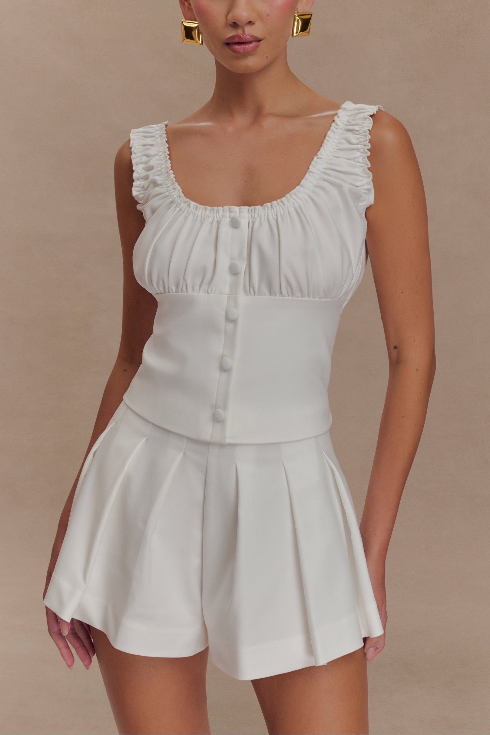 Ustina Sleeveless Ruched co ord set in White – OUTCAST